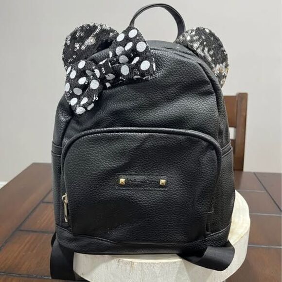 Bags | Disney Licensed Minnie Mouse Black Mini Backpack Purse W Sequin ...